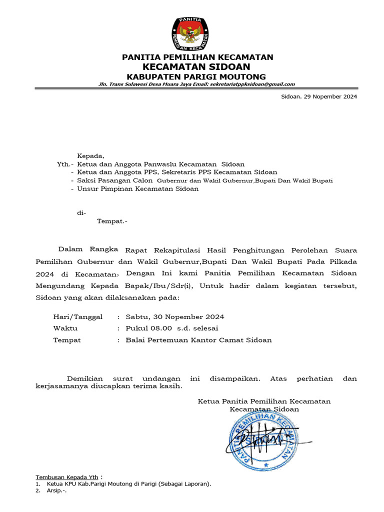 Undangan Rapat Pleno rekaPITULASI PILKADA | PDF