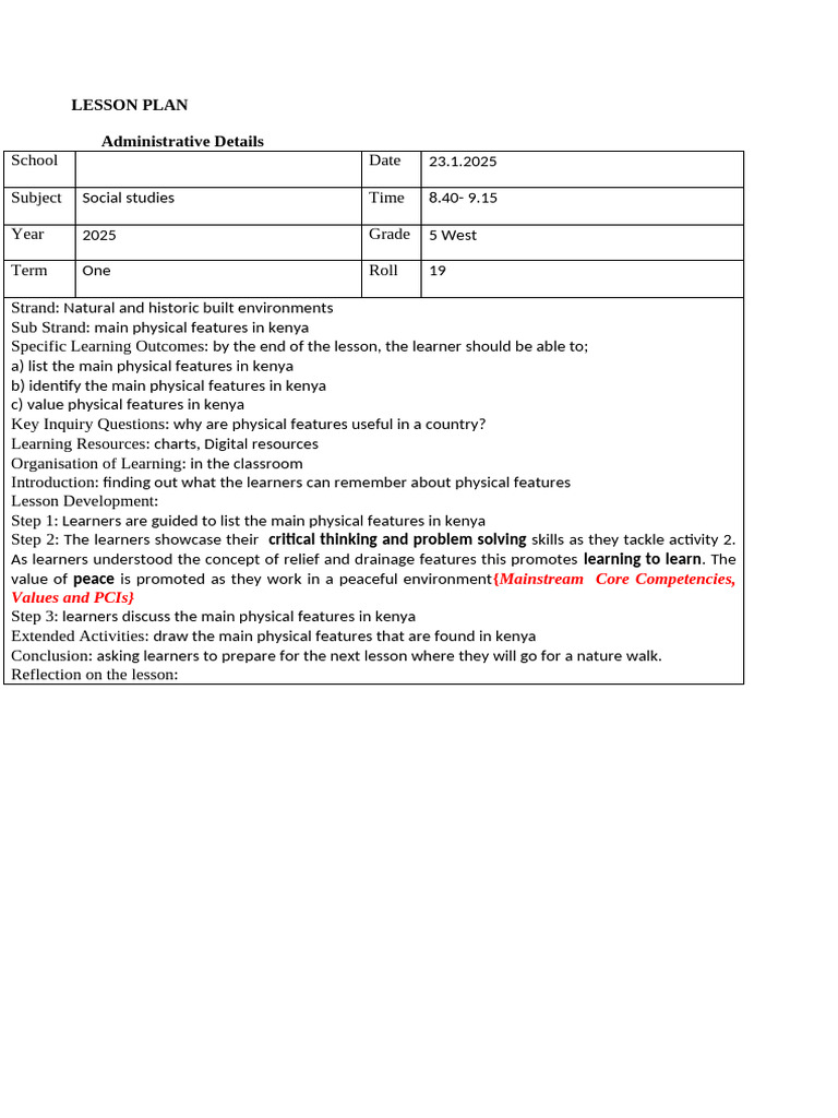 Cbc Lesson Plan Template Kicd (1) | PDF Cbc Lesson Plan Template Kicd (1) | PDF