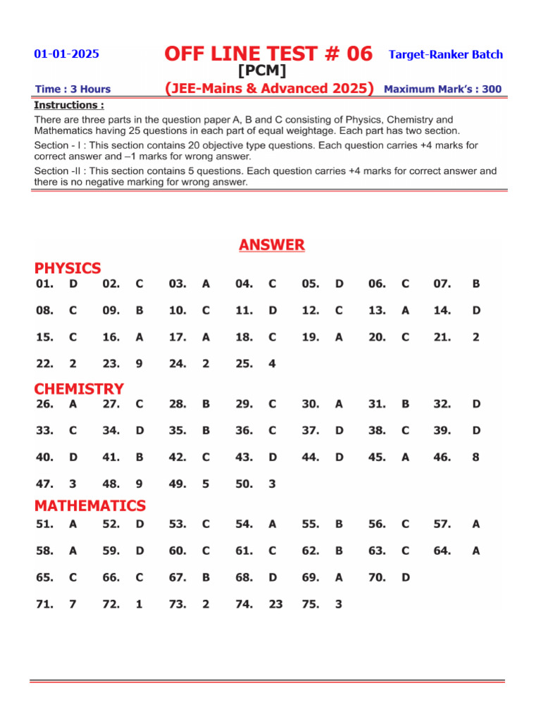 Answer PCM Test-06 (Target-Ranker) - 250102 - 184959 | PDF