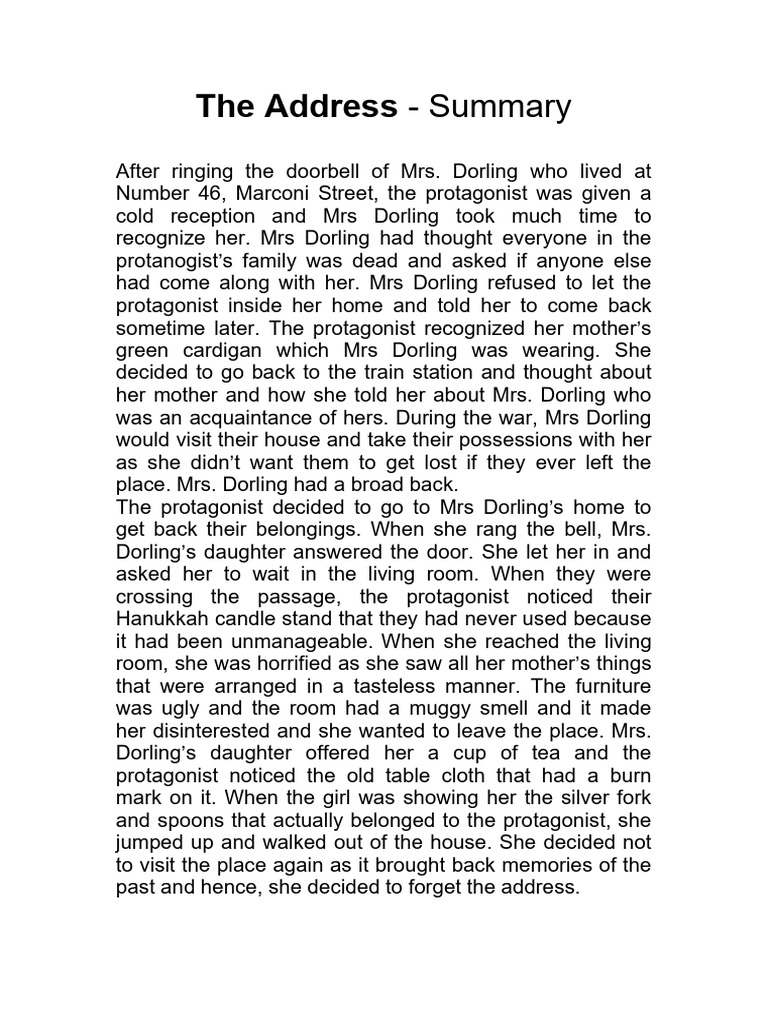 Summary of "The Address" Class 11 | PDF