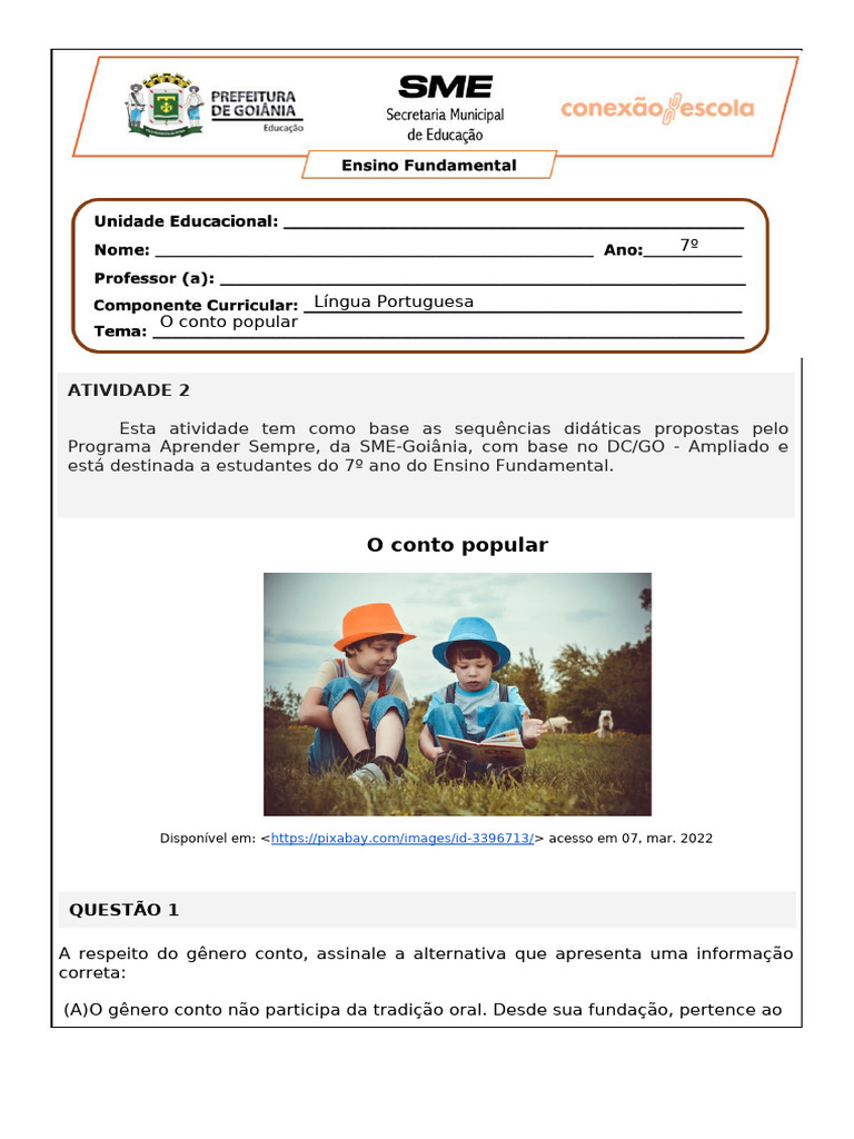 Atividade 2 - O Conto Popular | PDF | Contos | Narrativa