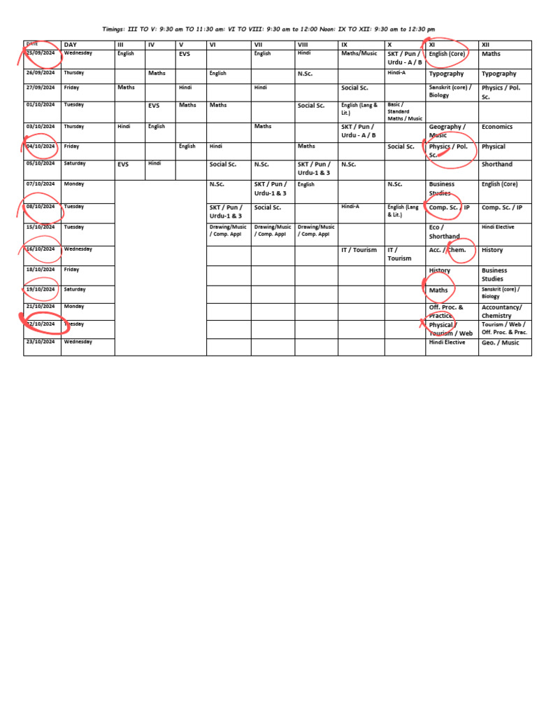 Mid Term Date Sheet Sep-Oct 2024 | PDF | Languages Of India