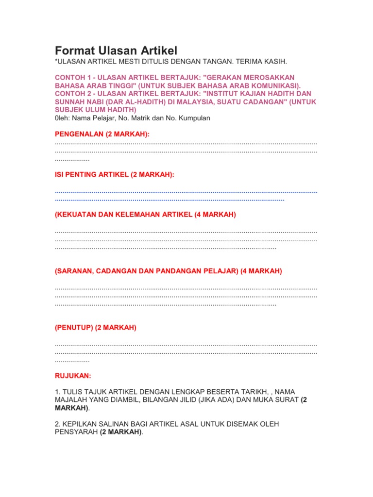 Format Ulasan Artikel | PDF