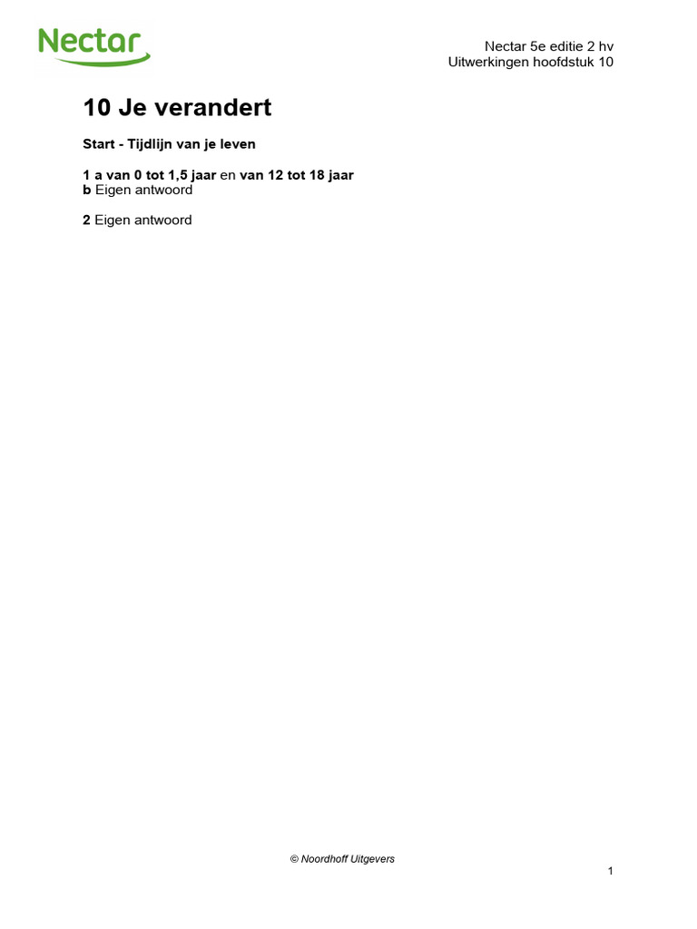10 Je Verandert. Nectar 5e Editie 2 HV Uitwerkingen Hoofdstuk 10. Start - Tijdlijn Van Je Leven ...