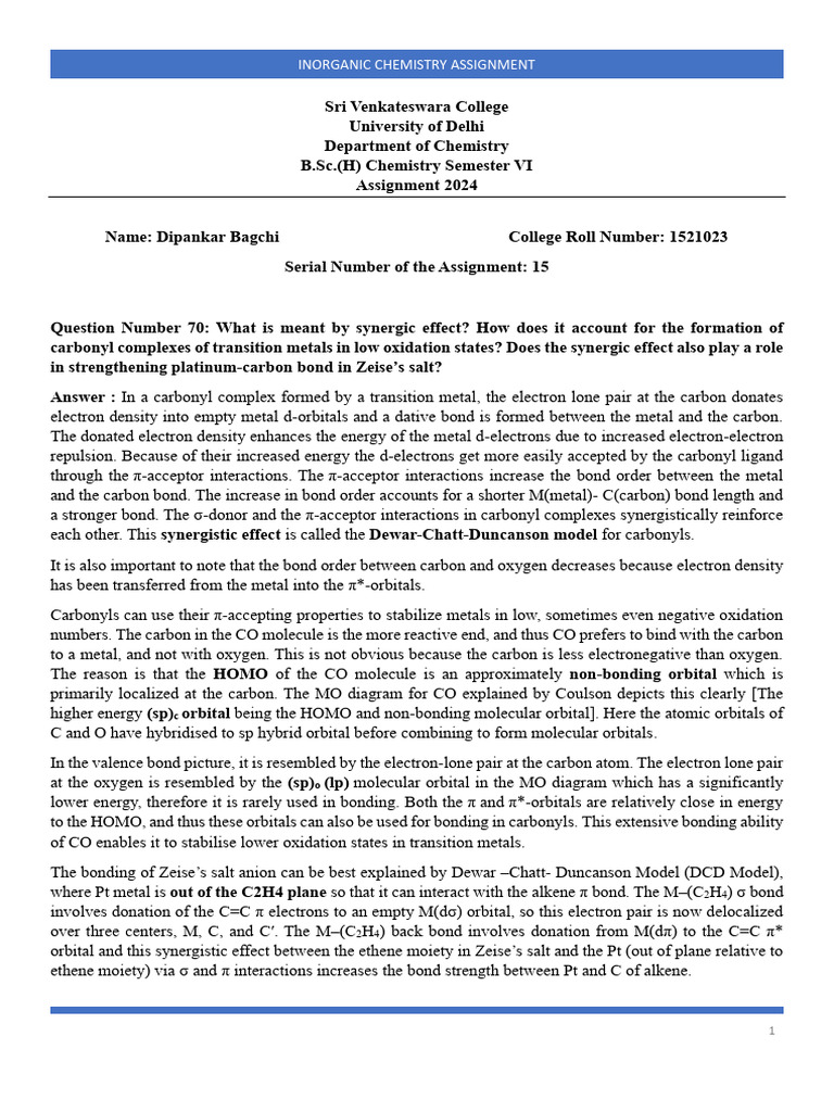TCH 2024 Assignment Dipankar Bagchi 1521023 - Dipankar Bagchi | PDF | Molecular Orbital ...