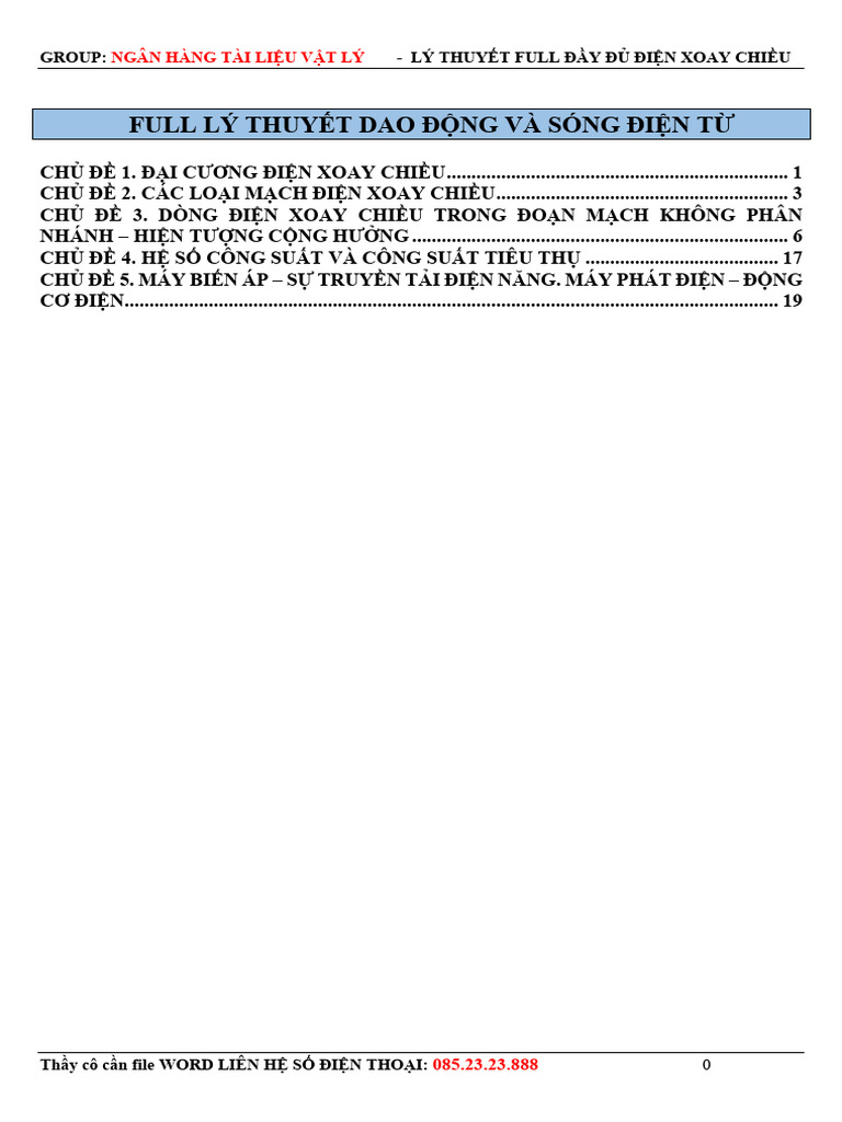 Tong Hop Ly Thuyet Vat Ly 12 - Dao Dong Dien Tu Song Dien Tu | PDF