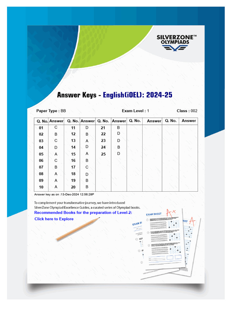 2024-25 English Exam Answer Key | PDF