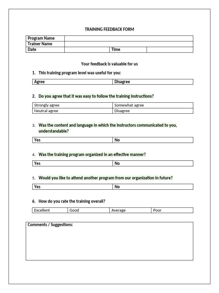 TRAINING FEEDBACK FORM | PDF