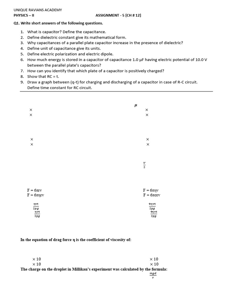 PHY-2 ASSIGNMENT-5 CH # 12 | PDF | Capacitance | Capacitor