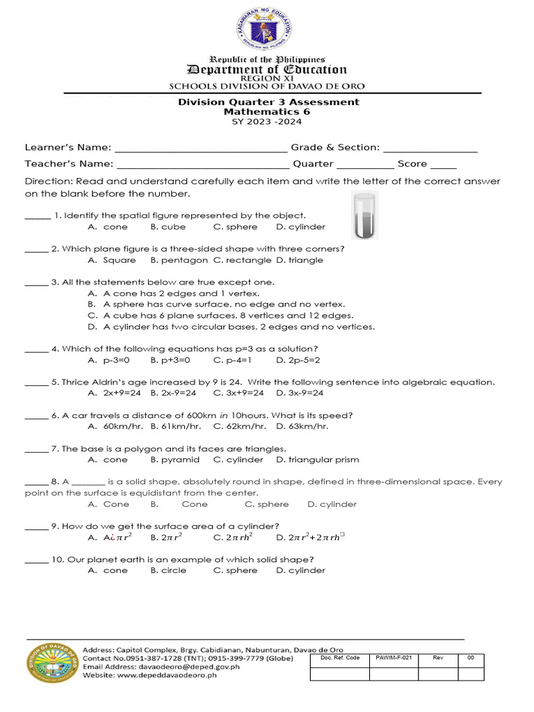 MATH 6 | PDF | Shape | Area