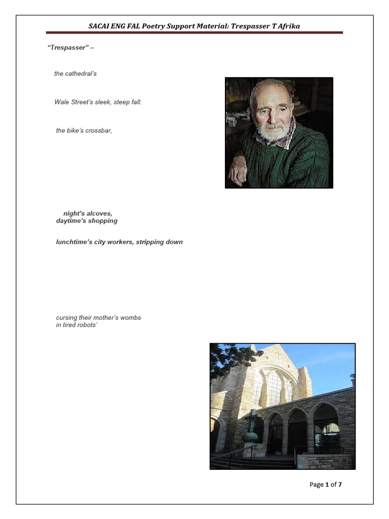 Poem 1 Eng FAL GR 12 TRESPASSER | PDF | Poetry