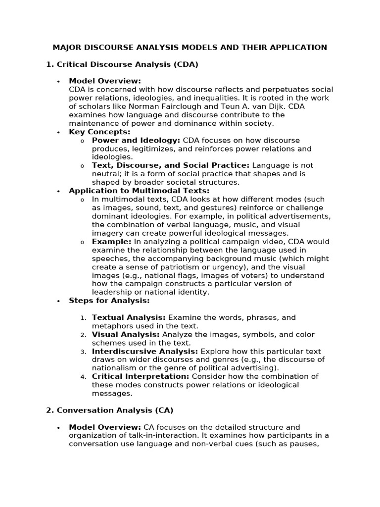 Major Discourse Analysis Models and Their Application | PDF | Narrative | Semantics