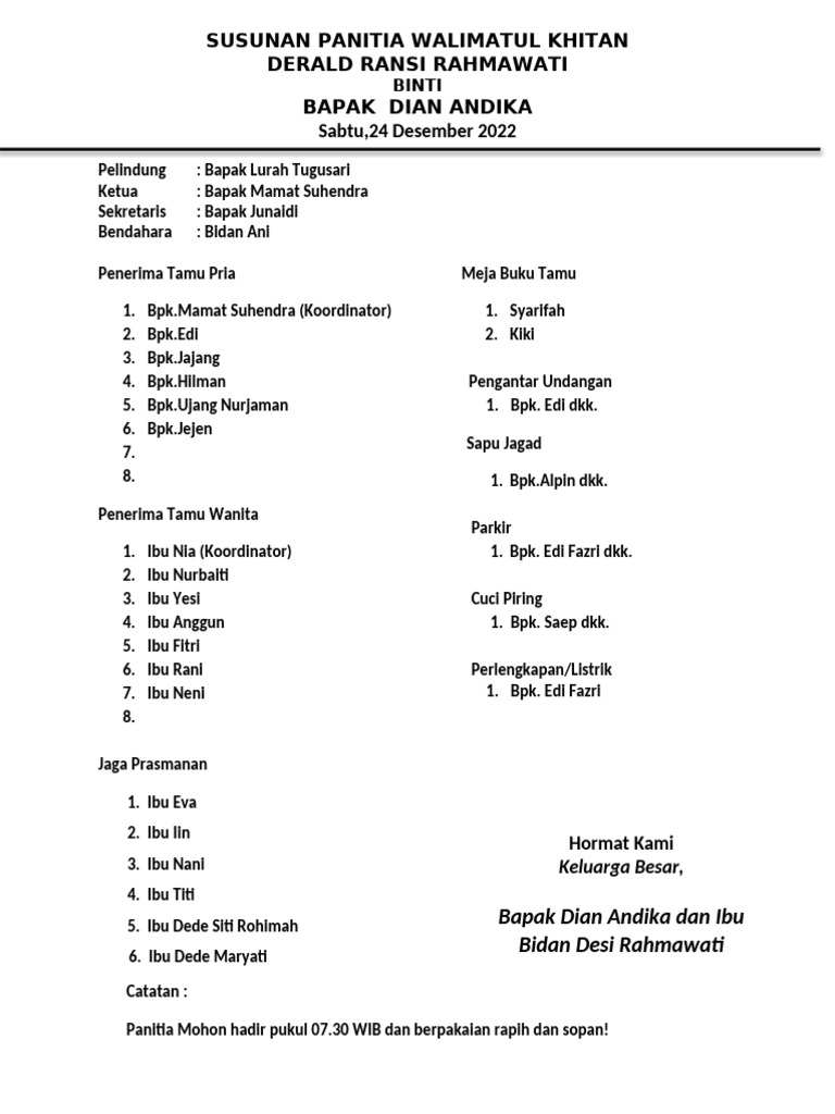 Susunan Panitia Pak Herman | PDF