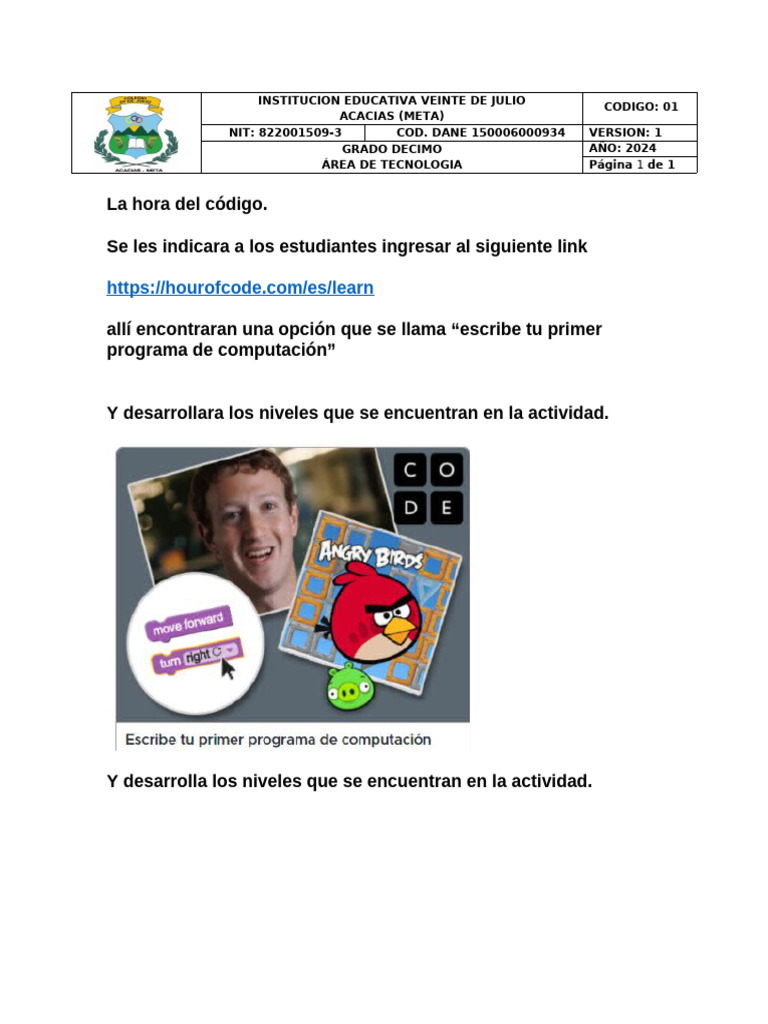 Introduccion A Programar Hora Del Codigo | PDF