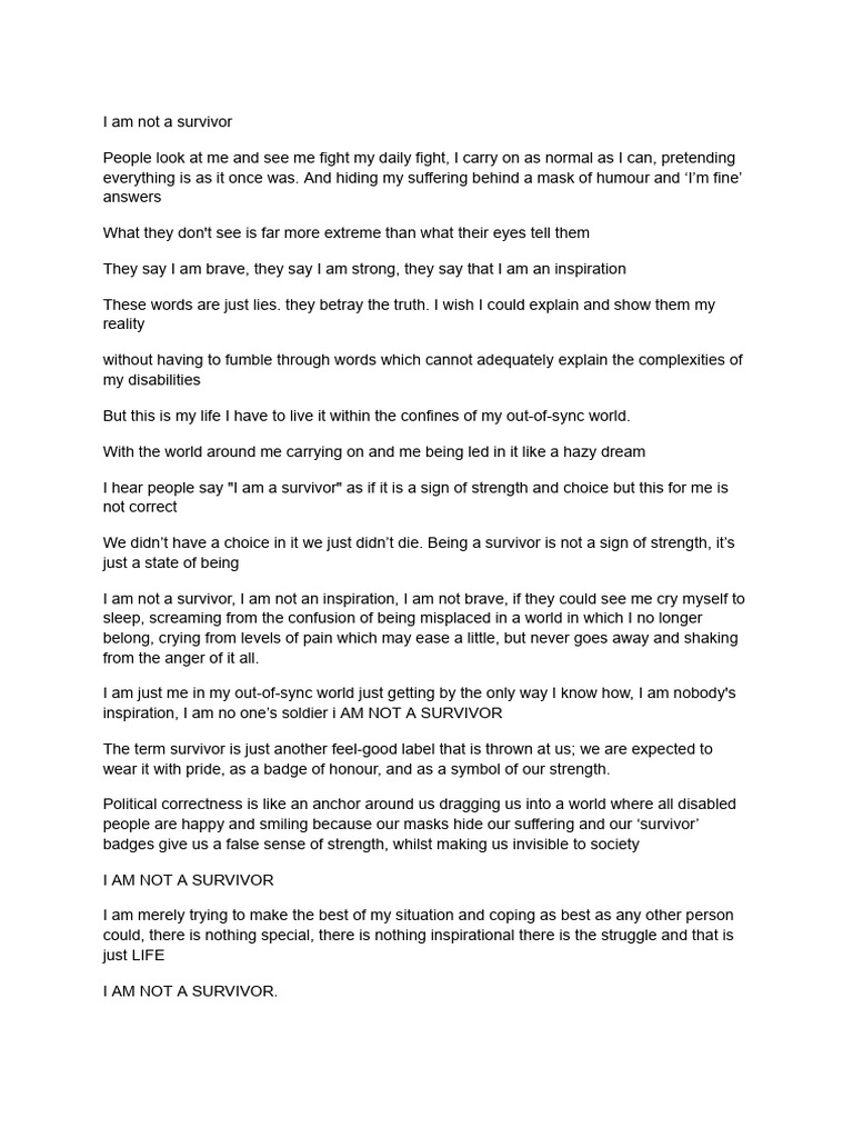 I Am Not A Survivor (Modified) | PDF