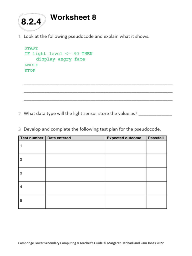 Worksheet 8: Test Number Data Entered Expected Outcome Pass/fail | PDF