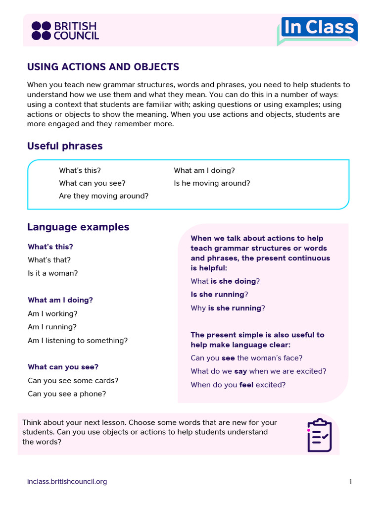 TLPP1_17Using Actions and Objects | PDF | Phrase | Question