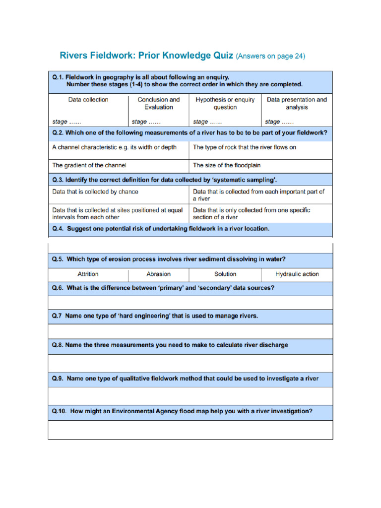 River Investigation Quiz | PDF