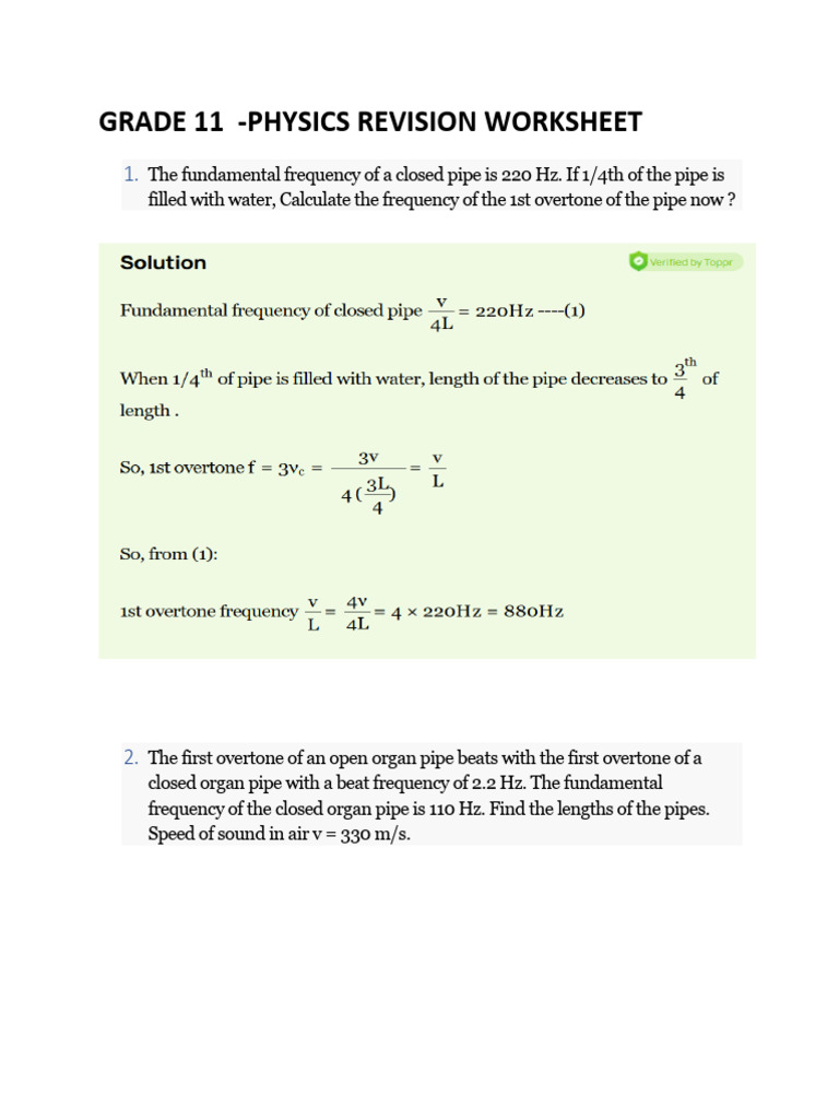 Grade 11 Physics SHM Revision Worksheet | PDF