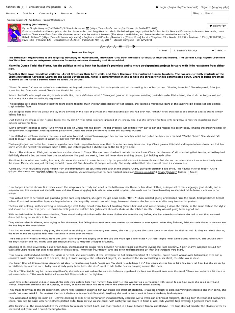 Falling (Unfinished) Chapter 12 - Season's Partings, An Undertale Fanfic - FanFiction | PDF