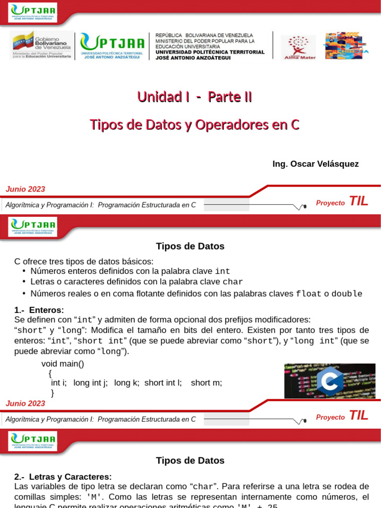 Tipos de Datos y Operadores en C | PDF | Tipo de datos | C (lenguaje de programación)