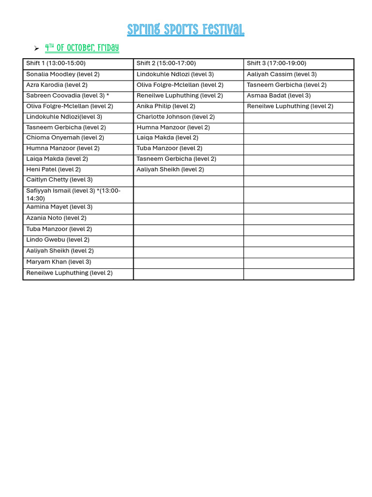 Spring Sports Festival Schedule 2023 | PDF