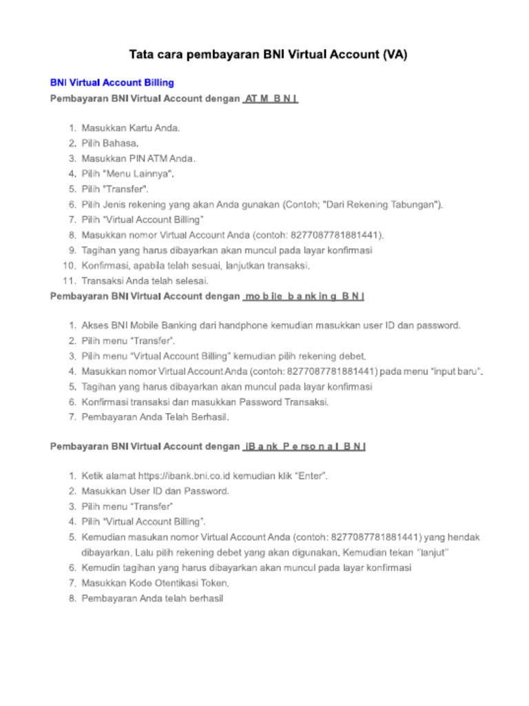 Tata Cara Pembayaran VA BNI Rotated | PDF