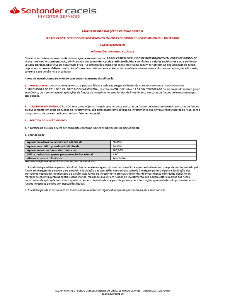 Informações sobre Legacy Capital VT Fund | PDF | Fundos mútuos ...