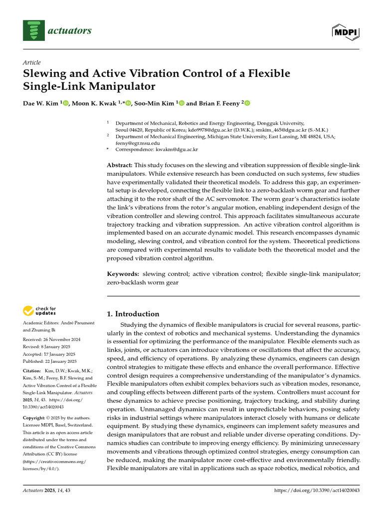 Slewing And Active Vibration Control Of A Flexible Pdf Control Theory Electric Motor