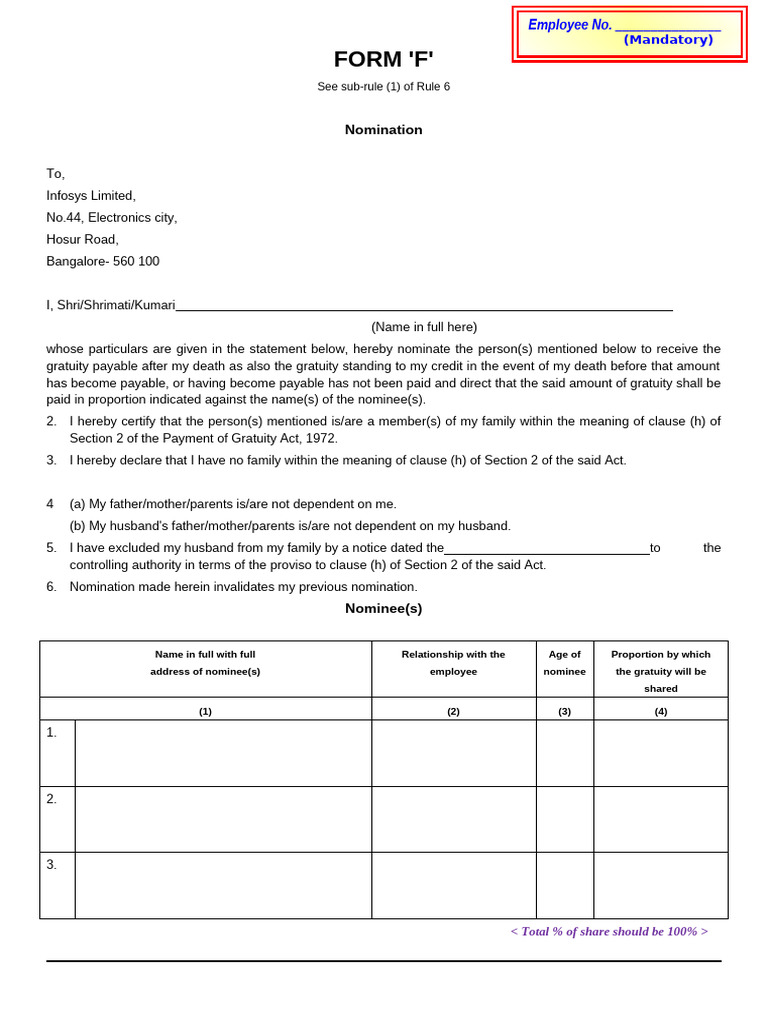 Gratuity Nomination Form 'F' Template | PDF | Justice | Crime & Violence