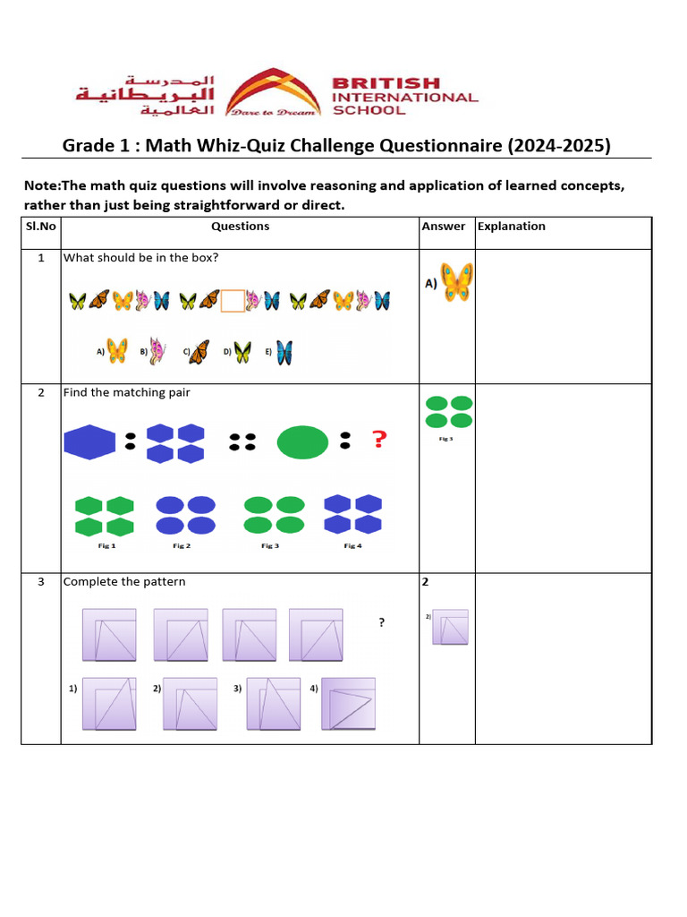 Math Whizz Quiz questionnaire-1 | PDF | Shape