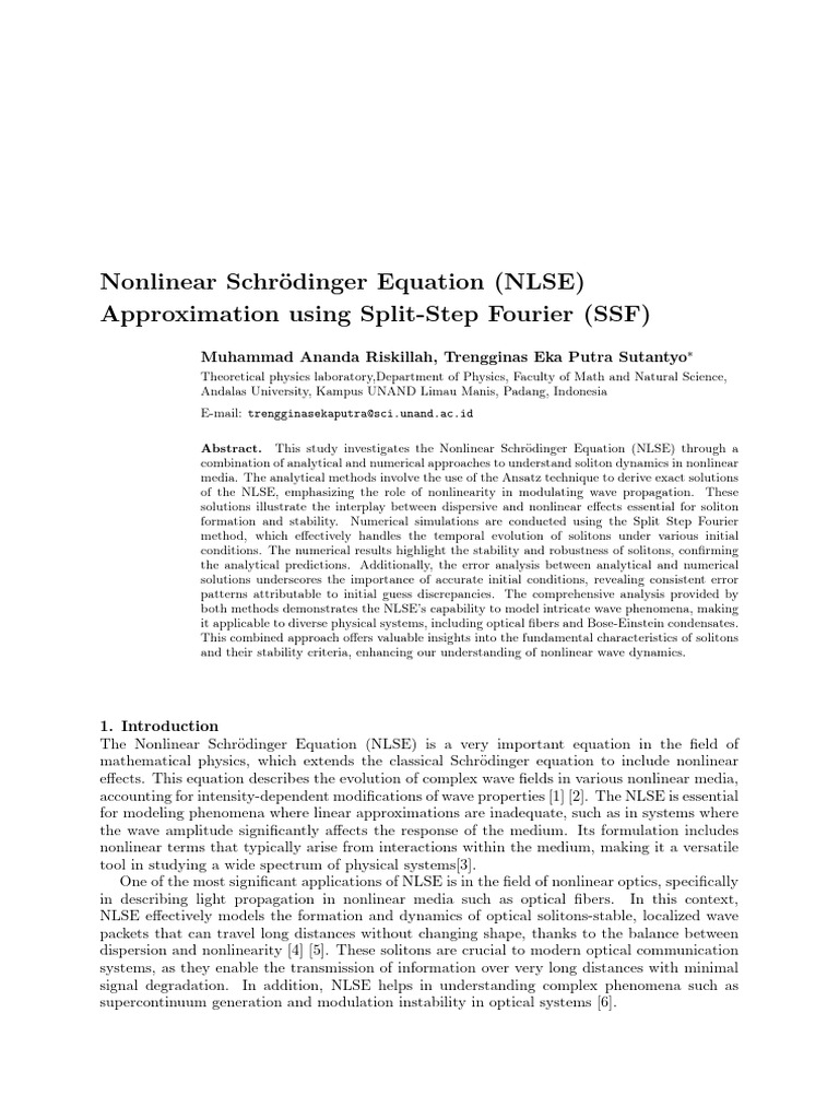 Nonlinear_Schroodinger_Equation_NLSE_Approximation | PDF | Nonlinear System | Soliton