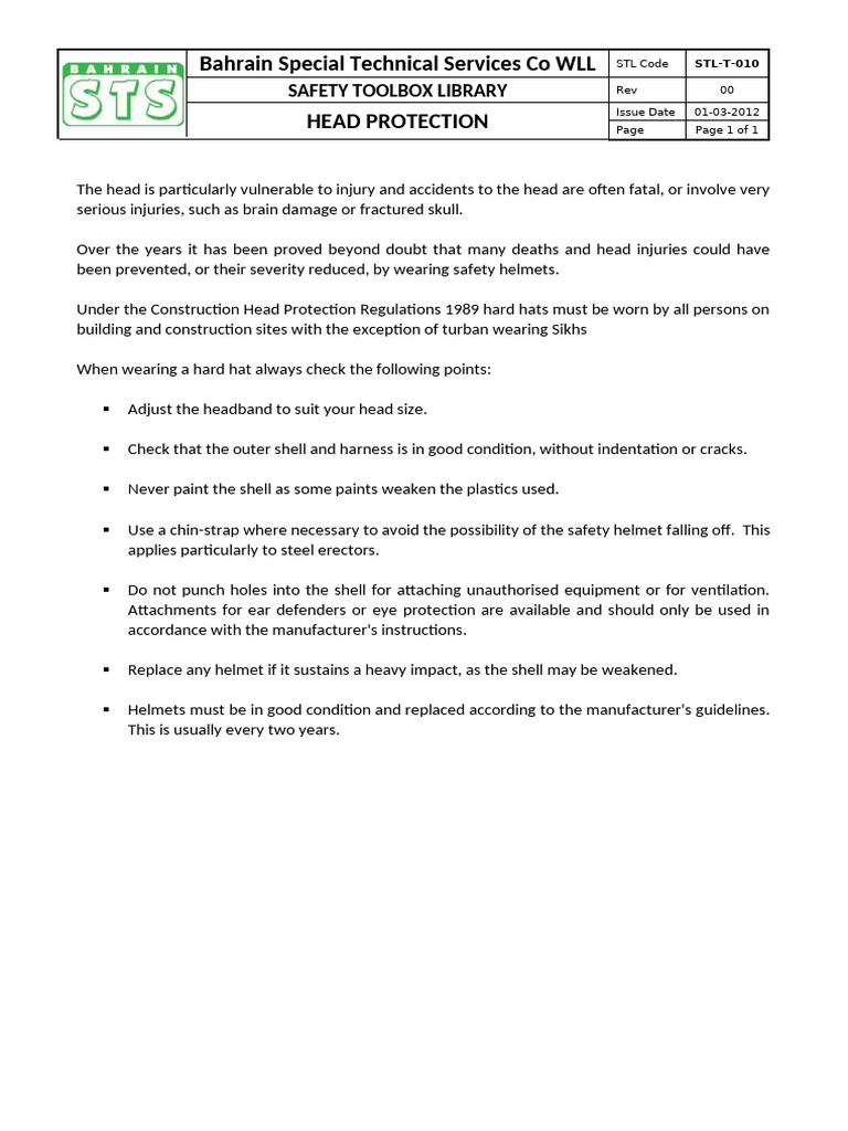Head Protection Safety Guidelines | PDF
