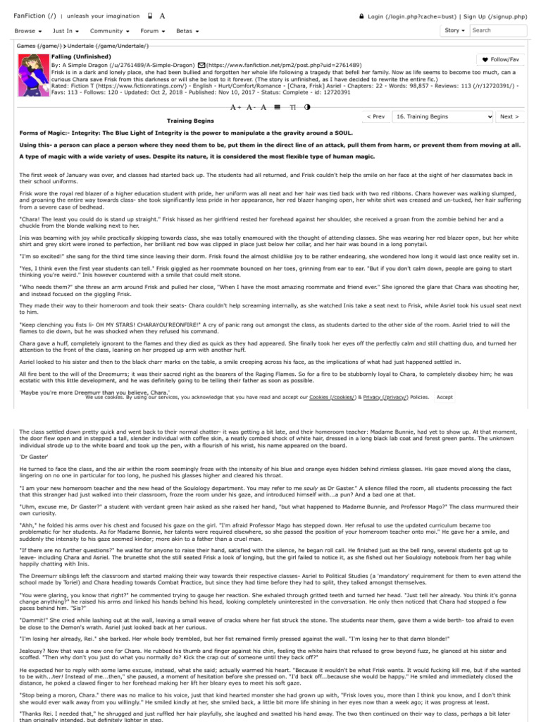 Falling (Unfinished) Chapter 16 - Training Begins, An Undertale Fanfic - FanFiction | PDF