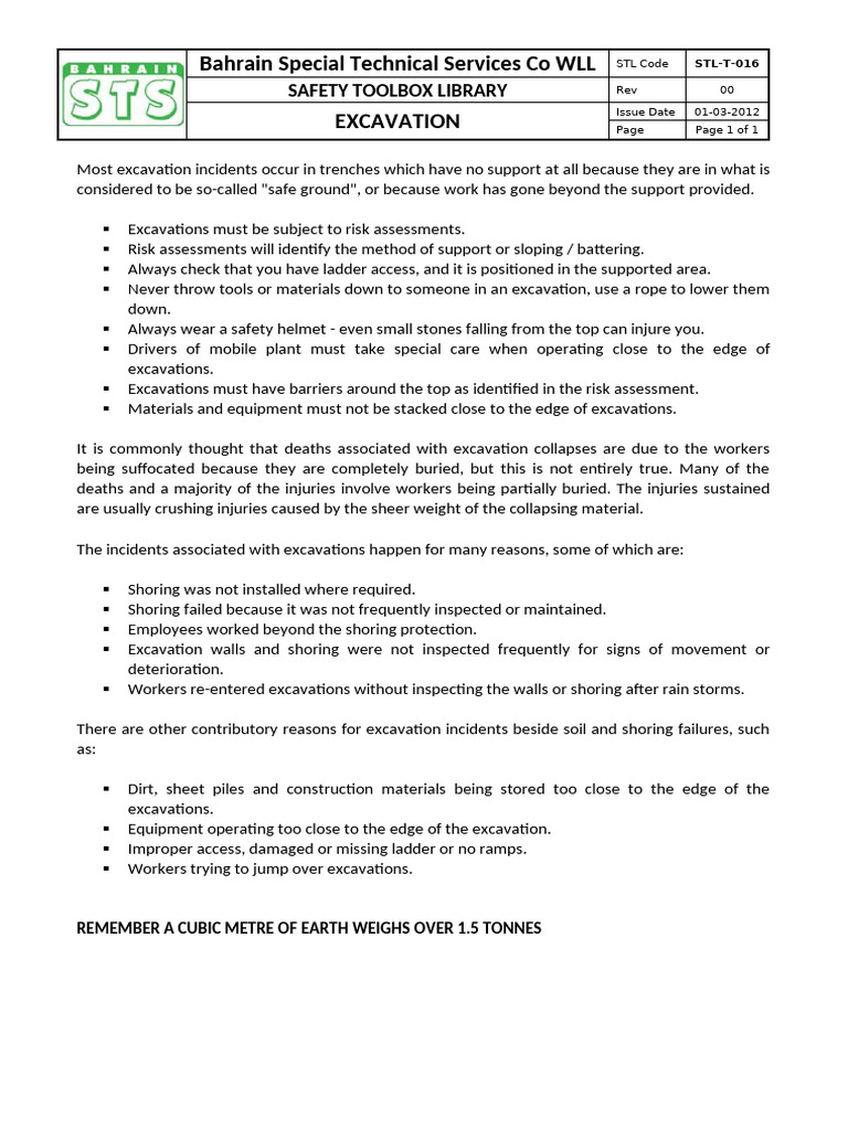 Excavation Safety Guidelines and Risks | PDF