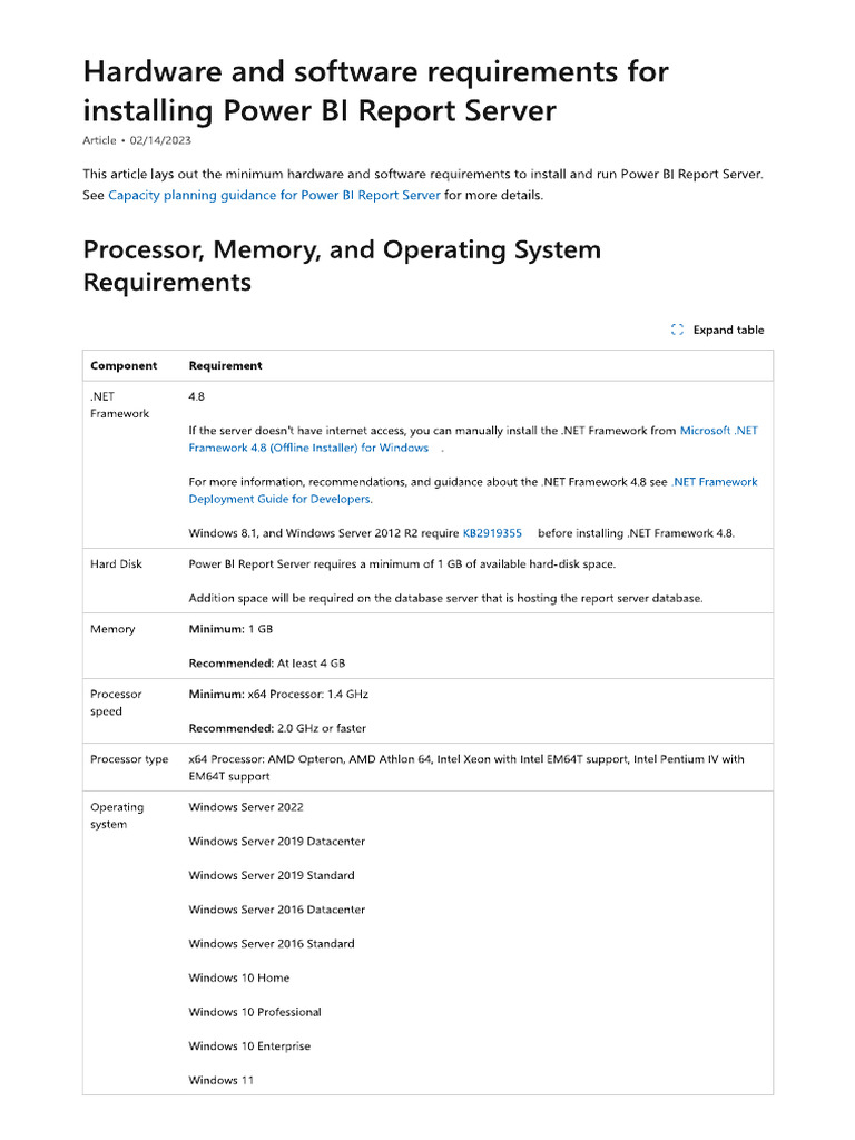 Hardware and Software Requirements For Power Bi | PDF