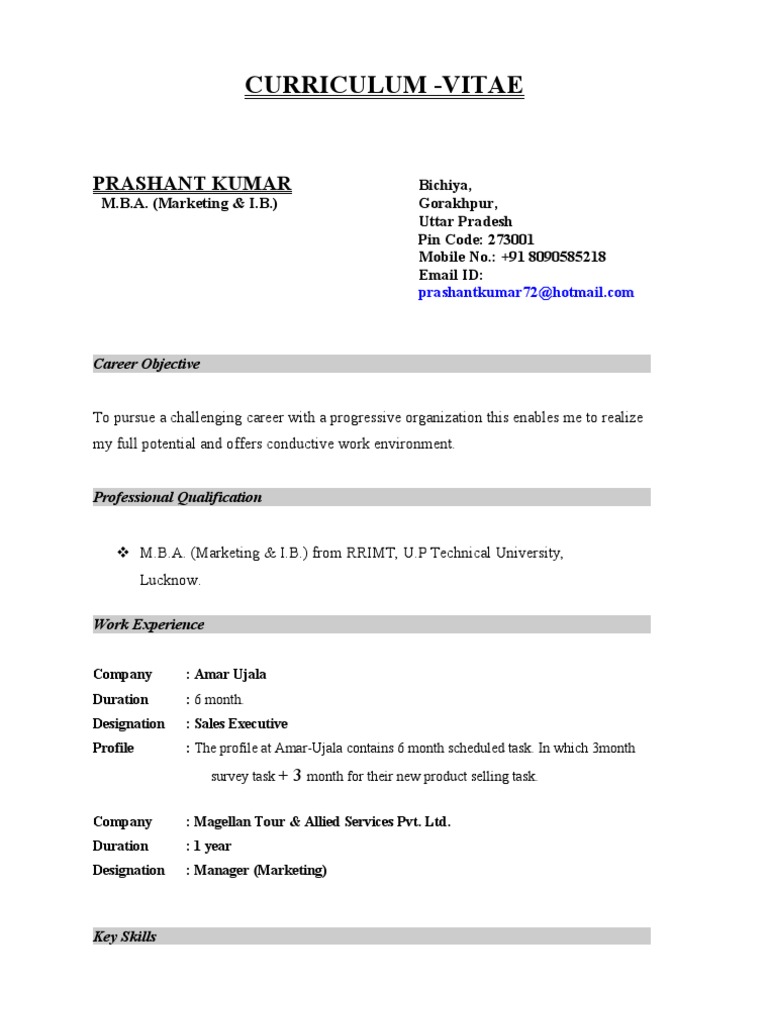 Prashant Kumar's CV Summary | PDF | Career & Growth