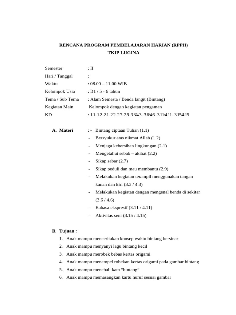 RPPH B1 Tema Binatang | PDF