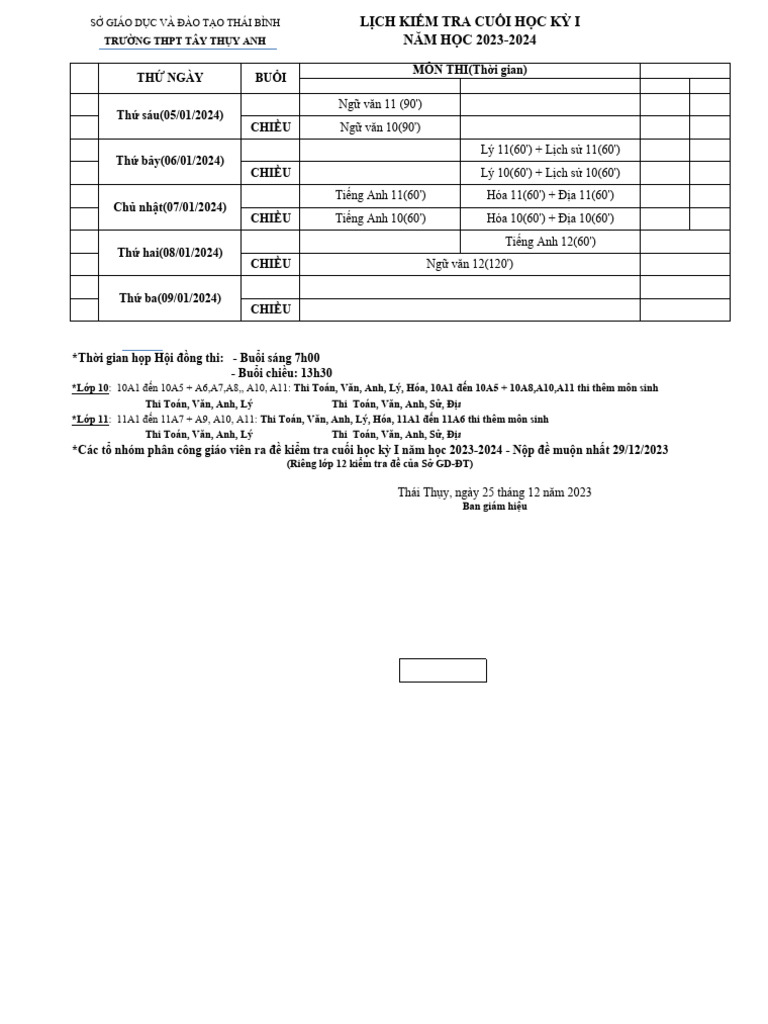 Lịch thi CK1 2023-2024 - so phong | PDF
