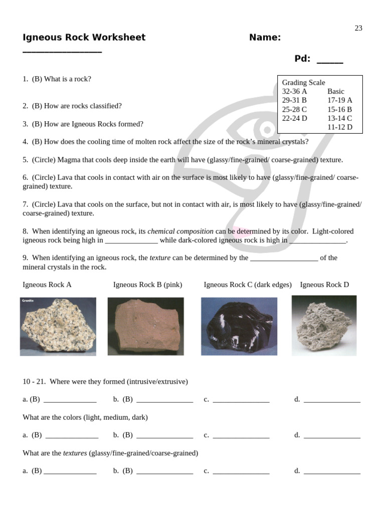 23 Igneous Rock Worksheet | PDF | Igneous Rock | Rock (Geology)