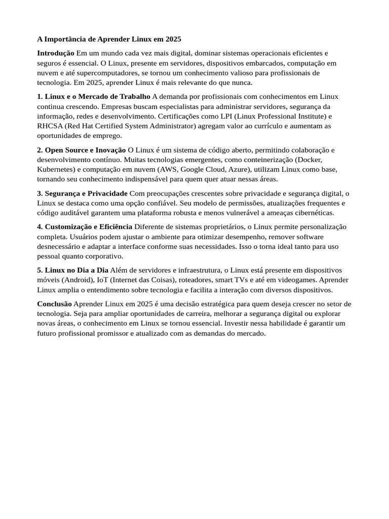 A importância do Linux em 2025 | PDF