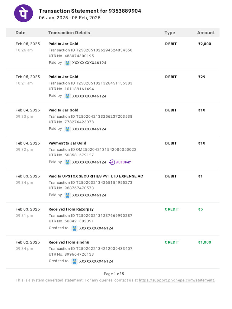 PhonePe Statement Jan2025 Feb2025 | PDF | Debits And Credits | Business