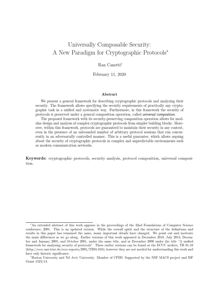 Universally Composable Security: A New Paradigm For Cryptographic Protocols | PDF | Function ...