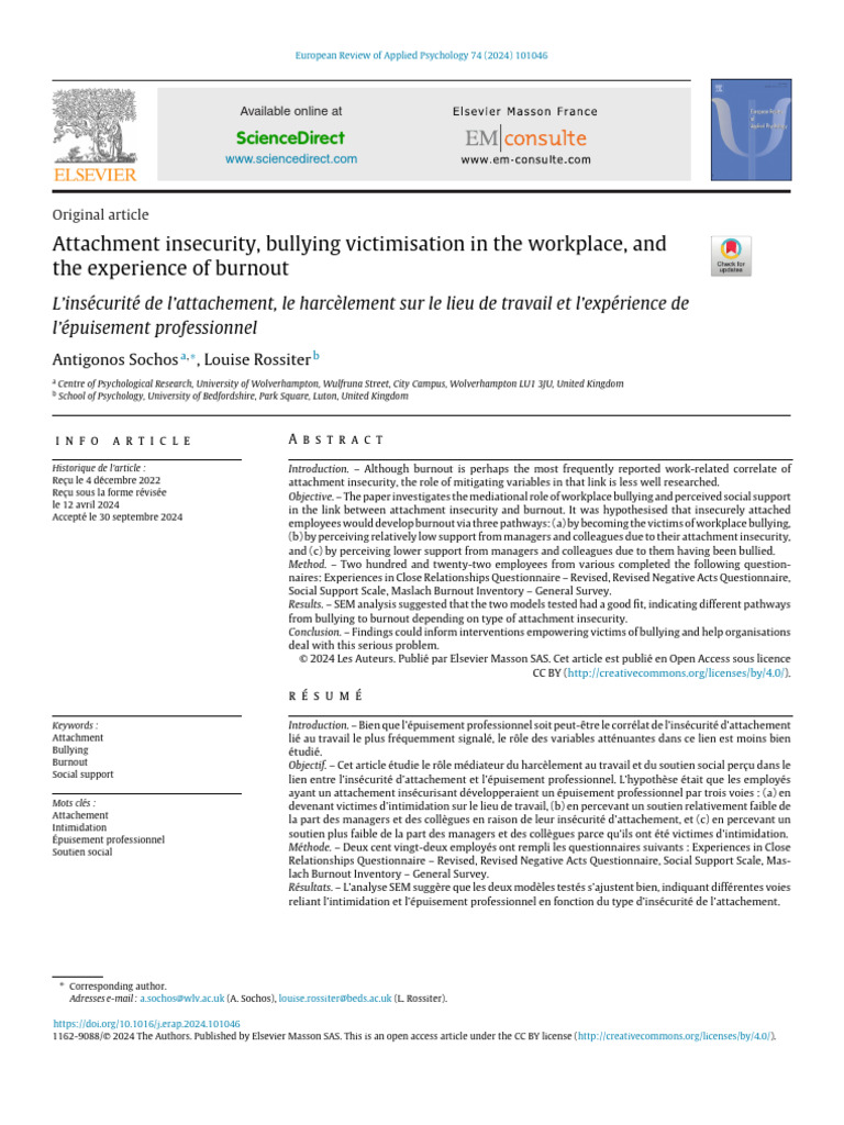 DONE. 2024. Sochos. Attachment insecurity | PDF | Attachment Theory | Social Support