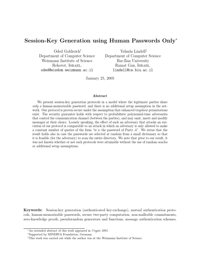 Session-Key Generation Using Human Passwords Only | PDF | Key ...