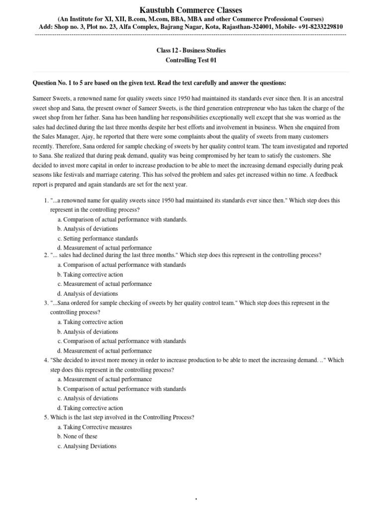 Xii Cbse 17.12.2024 PDF Controlling | PDF | Business