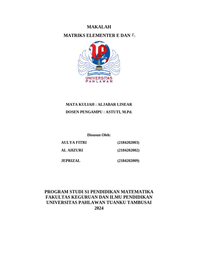 Matriks Elementer dalam Aljabar Linear | PDF