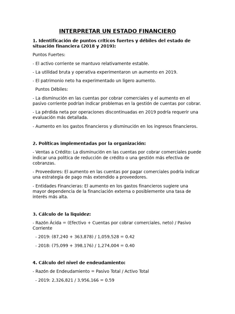 INTERPRETAR UN ESTADO FINANCIERO 2 | PDF | normas internacionales de ...