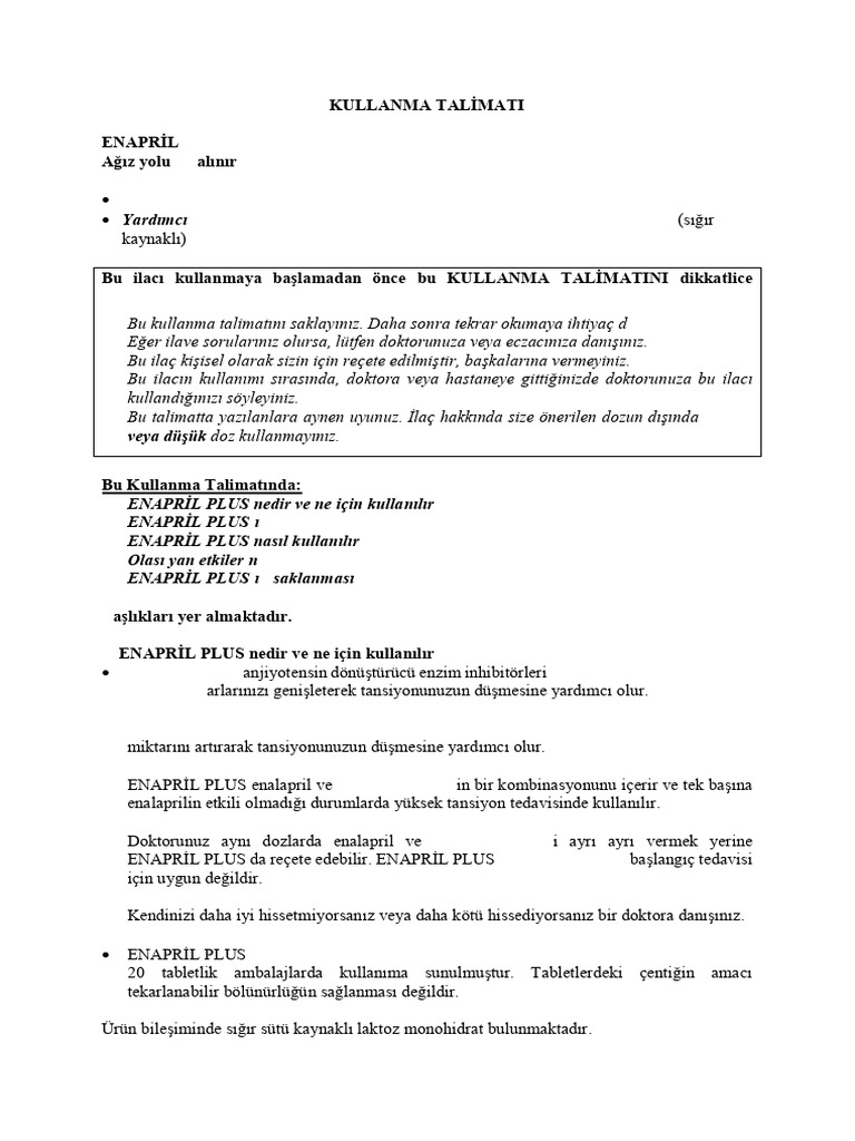 Enapril Plus 20 MG 12 5 MG Tablet KT | PDF