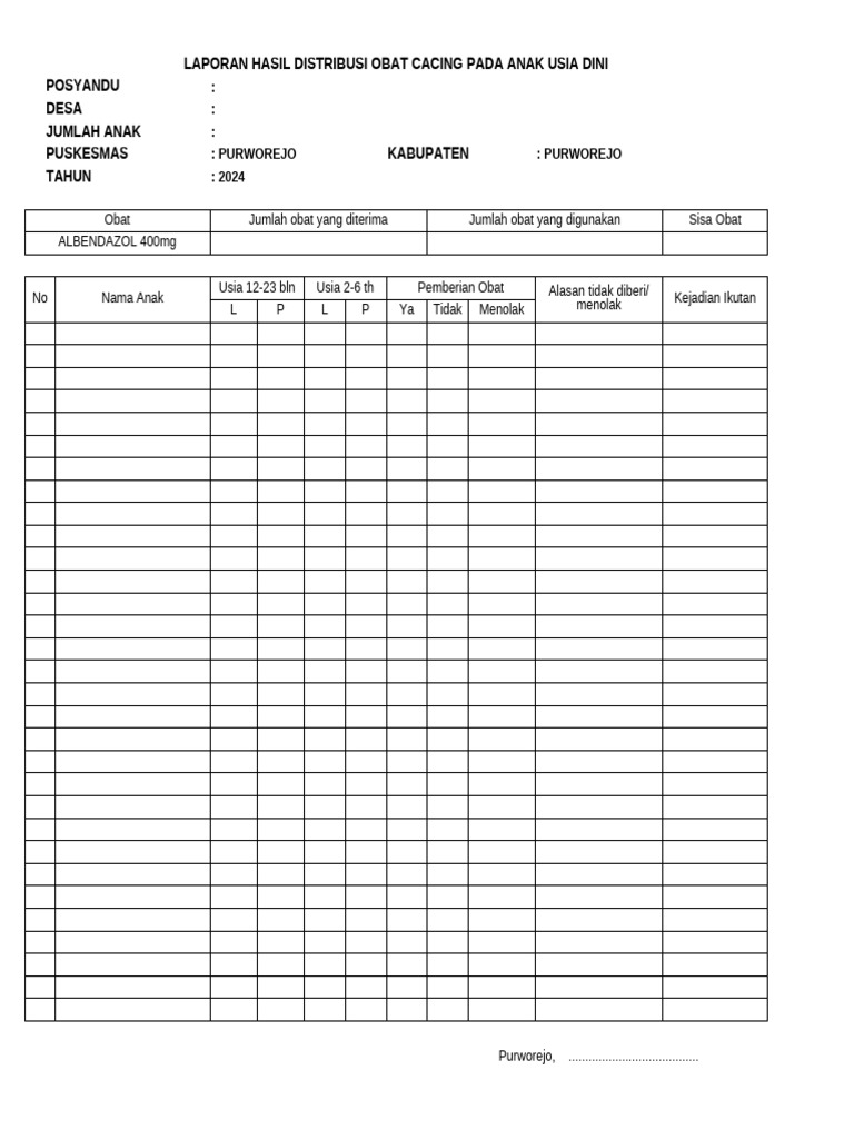 Form Cacing Posyandu | PDF